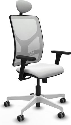 Piqueras y Crespo Computerstuhl, wei&szlig;, mit 3D-Armlehnen, h&ouml;henverstellbarer Lendenwirbelst&uuml;tze und festem Kopfteil, ausgestattet mit Sincro 3 Positionen und Schneidesch