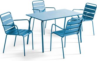 Oviala Gartentisch und 4 Stühle aus Metall, Pacific Blau - Palavas
