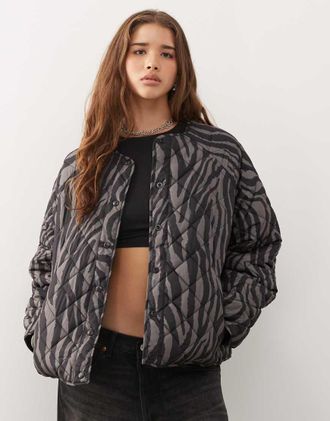 Noisy May Steppjacke in Grau mit Zebramuster