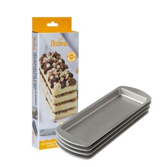Decora 0070032 4-TLG. Set Formen 25,5 X 10,5 X 2 H cm FÜR RECHTECKTIGE SCHICHTKUCHEN, Stahl