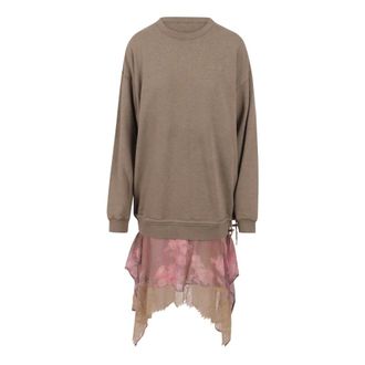 Diesel Robe SweaT-shirt avec Jupe en Mousseline et Dentelle - Femme - Robes - Brun - Taille: 40 FR