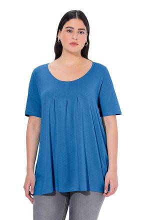 Ulla Popken Damen gro&szlig;e Gr&ouml;&szlig;en &Uuml;bergr&ouml;&szlig;en Plus Size T-Shirt, Zierfalten, A-Linie, Rundhals, Halbarm, Modal Kornblume 42+ 796473732-42+