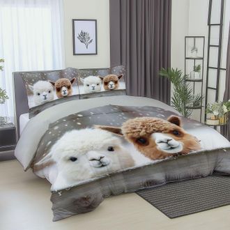 Generic Bettwäsche Drucken 200 x 200 cm, 3 teilig Bettbezug-Bettwäsche-Sets Natur Tiere Alpaka mit 2 Kissenbezug 80x80 cm, Atmungsaktive Weich Microfaser Bett