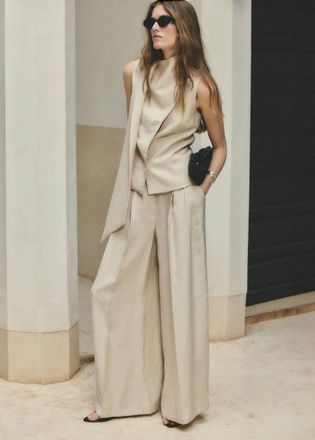 Mango Pantalon wideleg Lyocell gris clair/pastel - Femme - 34 - MANGO