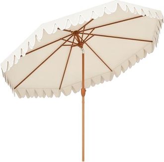 OUTSUNNY Parasol de jardin Parasol droit inclinable rond &Oslash; 264 cm avec volants tissu polyester haute densit&eacute; anti-UV m&acirc;t d&eacute;montable 8 baleines - cr&egrave;me