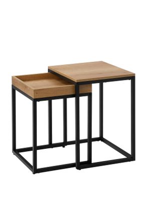 Boxxx Beistelltischset, Eiche, Metall, Holzwerkstoff, 2-teilig, eckig, U-Form, 38-45x51-55x40 cm, offenes Fach, einfacher Aufbau, Wohnzimmer, Wohnzimmertisc
