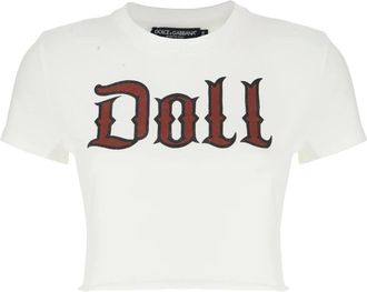 Dolce & Gabbana Femme, Tops, Blanc, Taille: 38 FR T-shirt en jersey avec imprim&eacute;
