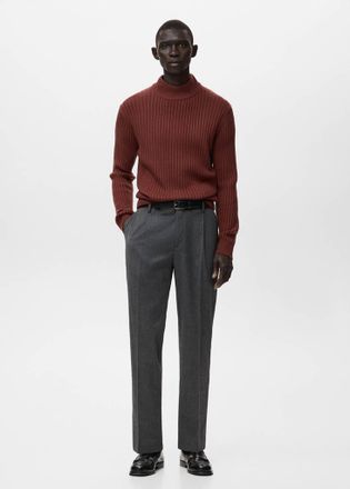 Mango Pull-over maille c&ocirc;tel&eacute;e laine m&eacute;lang&eacute;e cerise - Homme - XXL - MANGO MAN