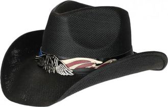 Nyls Création Chapeau Cowboy Noir en Paille Country USA Qualite Prestige Ballad - Taille Unique - Noir
