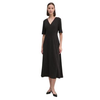 DKNY Gestreiftes Midikleid mit V-Ausschnitt - - Dresses - Damen - Schwarzk - XS