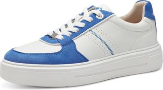 s.Oliver Damen Sneaker flach aus Leder mit Dicker Sohle, Mehrfarbig (White/Blue), 38 EU
