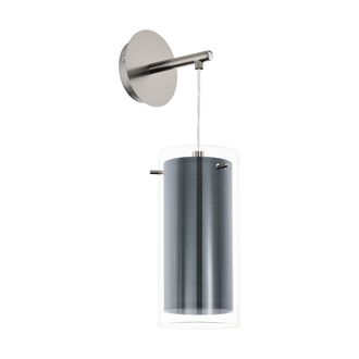 Eglo Wandleuchte Pinto Textil, Wandlampe f&uuml;r innen, Wandbeleuchtung aus Metall in Nickel-Matt, transparentem Glas und grauem Stoff, Wohnzimmerlampe, Flur-L