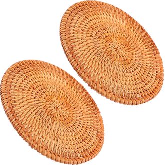 OSALADI 2st&uuml;cke Runde Gewebte Untersetzer aus Rattan Hitzebest&auml;ndig und rutschfest f&uuml;r Couchtische Esszimmer und K&uuml;chen Rustikales Design f&uuml;r Moderne Wohnunge