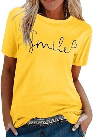 Heekpek Femme T Shirt Blanc Chic T Shirts Col Rond Haut Manches Courtes Ete T Shirt Coton Tee Shirt Imprim&eacute; pour Femmes Files, Z1jaune 2, XXL