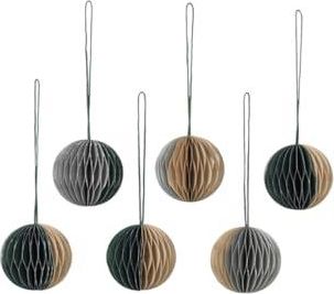 Broste Deko Ball, 6er Set gefaltetes Papier Mehrfarbig, Größe: 5 cm, (Indien Tan/Deep Forest) (inian tan mit deep Forest)