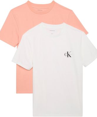 Calvin Klein Damen 2er Pack T-Shirts Kurzarm Logo Tee mit Rundhalsausschnitt, Mehrfarbig (Just Peach/Brilliant White), S
