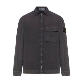 Stone Island Homme, Chemises, Gris, Taille: XL Garment-Dyed Zip Shirt