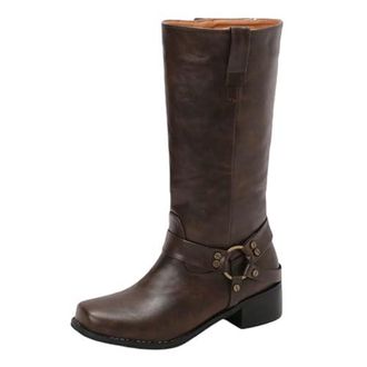 SJJH Bottes western pour femme avec boucle | Talon bloc de 4,5 cm | Tige &agrave; enfiler | Hauteur de la tige : 30,5 cm, caf&eacute;, 40 EU