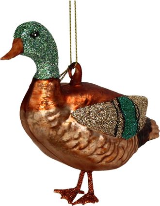 HD Collection Christbaumschmuck Glas 7,5cm - Erpel mit Glitzer zum Aufhängen - Weihnachtsbaum Anhänger für Weihnachten - Christbaumanhänger & Weihnachtsbaumschmuck 