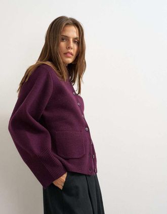 Topshop gilet en maille &agrave; poches devant couleur m&ucirc;re-VIOLET