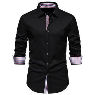 Generic Chemise d&eacute;contract&eacute;e &agrave; manches longues pour homme - Cardigan en tricot - Col montant - Chemises pour homme, Noir, XXL
