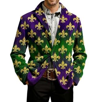 Generic Veste de costume pour homme en velours c&ocirc;tel&eacute; imprim&eacute; multicolore - Costume de carnaval - Motif Mardi Gras - Blazer - Tenue de f&ecirc;te - Vintage - Veste 