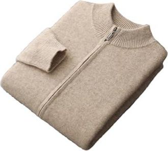 Generic Cardigan en tricot 100 % laine mérinos avec fermeture éclair pour homme - Col montant épais - Couleur unie, Lighttan, XXL