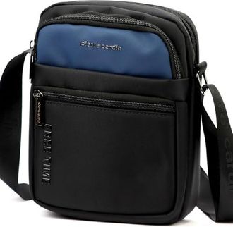 Pierre Cardin Sac &agrave; bandouli&egrave;re pour homme Cuir v&eacute;g&eacute;talien Produit v&eacute;g&eacute;talien 18x25x6 cm 2061-ALAN09, Noir et bleu, Taille unique