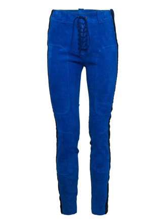 Ben Taverniti pantalon en daim à détail de laçage - Bleu
