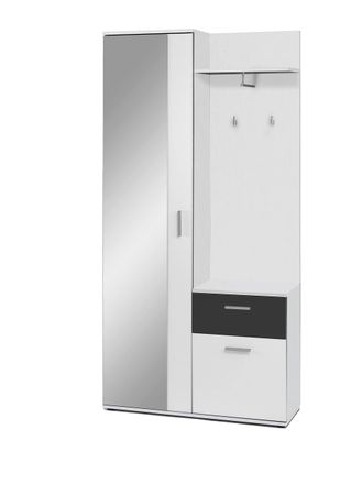 Byliving Kompakt-Garderobe Jakob/Korpus in Wei&szlig;/Schubladen-Front in Schwarz/Garderobe mit gro&szlig;er Spiegelt&uuml;r/Fest montiertes Set/Kommode/Schuh-Schrank/B 97, H 1