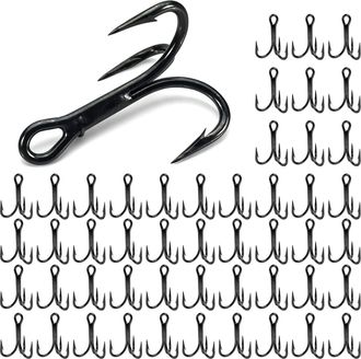 Generic Treble Hooks - Heavy Duty Fishing Gear, 50PCS Stainless Steel 4X-Strong Tridents Hooks for Saltwater or Freshwater Fishing | Durable Tackle Jig for Ca