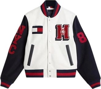 Tommy Hilfiger Homme, Vestes, Blanc, Taille: M Logo Appliqu&eacute; Relaxed Varsity Jacket