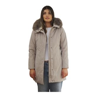 People of Shibuya Aemi Beige Winterjacke mit Pelzkapuze - - Jackets - Damen - Beige - L