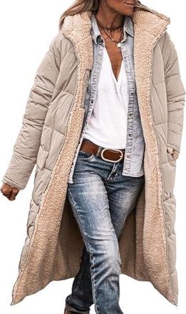 Generic Manteaux dhiver pour femmes, manteau en laine pour femmes, veste longue ligne doublée en polaire, manteaux à capuche rembourrés pour femmes, manteau m