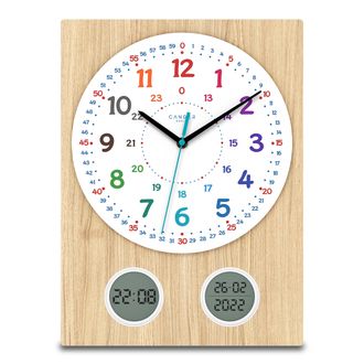 Cander Berlin MNU 11130 S Wanduhr Kinder lautlos 35 cm Lernuhr Jungen M&auml;dchen Kinderzimmer ohne Tickger&auml;usche Holzfurnier digital analog