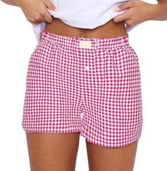 Generic Short de nuit &agrave; carreaux pour femme, short de pyjama tendance Y2K, pantalon de nuit avec motif &agrave; carreaux, coupe ample, boxeurs de plage d&eacute;t&eacute;, pantalo