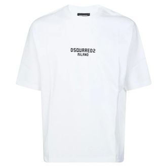 Dsquared2 Homme, Tops, Blanc, Taille: L T-Shirt Loose Fit Scritta Frontale