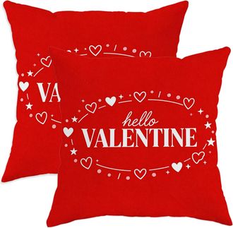 Generic Herzen, Romantische Sterne, Text, Rot Kissenbezug Komfort Kissenh&uuml;llen Atmungsaktiv Dekokissenbezug F&uuml;r Sofa Bett Balkon 45X45Cm 2Er Set