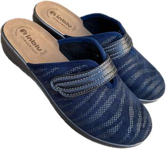 Inblu Chaussons femme confort bout ferm&eacute; devant &eacute;l&eacute;gants BRILLINA avec trame ajust&eacute;e r&eacute;glable avec d&eacute;chirure, Bleu vagues, 39 EU