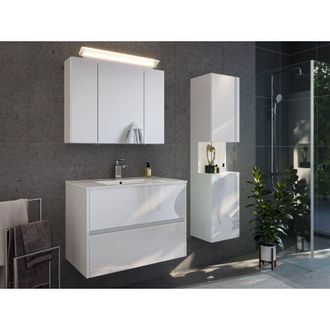 Magnolia Home Badm&ouml;belset Taifun 80cm 3tlg mit Spiegelschrank und Seitenschrank wei&szlig; Hgl