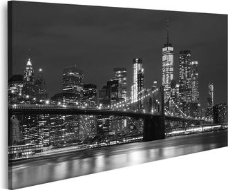 Islandburner Prime Bild auf Leinwand Brooklyn Bridge Downtown Wolkenkratzer New York Schwarz Weiß Bilder Wandbilder Poster