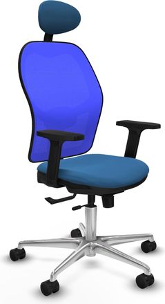 Piqueras y Crespo B&uuml;rostuhl mit Kopfst&uuml;tze Jorquera mit 2D-Armen, h&ouml;henverstellbarer Lendenwirbelst&uuml;tze und festem Kopfteil, ausgestattet mit Syncro/Traslack. Blau/Hell