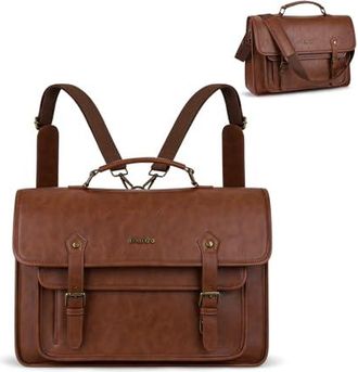 Mosiso Sac Messager Imperm&eacute;able 15,6 Pouces, Simili Cuir PU Vintage, Sacoche Pour Ordinateur Portable Convertible en Sac &agrave; Dos Pour Universit&eacute;/Travail/Voyage