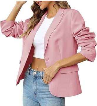 Generic 2026 Vestes pour femmes Automne et Hiver Revers Slim Fit Costume Veste Mode Poche Un Bouton Haut Formel &agrave; Manches Longues, rose vif, XXL