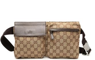Gucci Bauchtaschen - GG Canvas Double Pocket Belt Bag - Gr. ONE SIZE - in Braun - f&uuml;r Damen