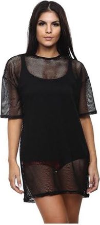 Janisramone Haut en résille à manches courtes pour femmes T-shirts surdimensionnés en maille transparente pour femmes Tunique longue douce et confortable Tops amp