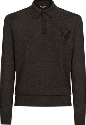 Dolce & Gabbana Homme, Tops, Gris, Taille: L Polo en cachemire &agrave; manches longues