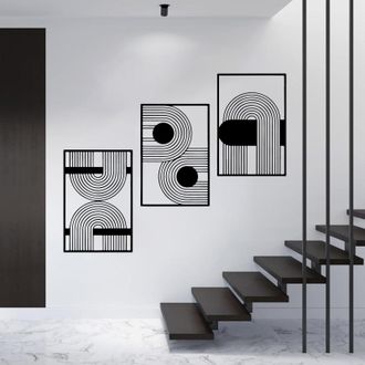 Generic Moderne, luxuri&ouml;se Wandkunst aus schwarzem Metall, 3-teiliges gro&szlig;es geometrisches Boho-Wandbild aus Metall, Moderne Luxus-Kunstdekoration, Moderne Sk