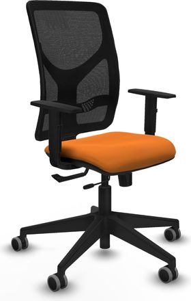 Piqueras y Crespo Atmungsaktiver B&uuml;rostuhl mit 1D-Armlehnen, h&ouml;henverstellbare Lendenwirbelst&uuml;tze, ausgestattet mit Syncro/Traslack und Schneideschaum, Schwarz/Orange