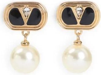 Valentino Garavani Ohrringe - Gold-Tone Brass Earrings With Black Enamel - Gr. unisize - in Gold - für Damen